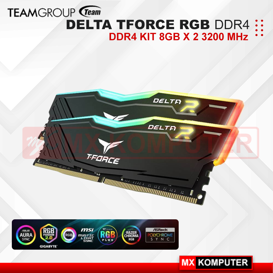 RAM Team T-Force Delta RGB DDR4 16GB KIT 8 x 2 PC 3200 | MX Komputer Jogja