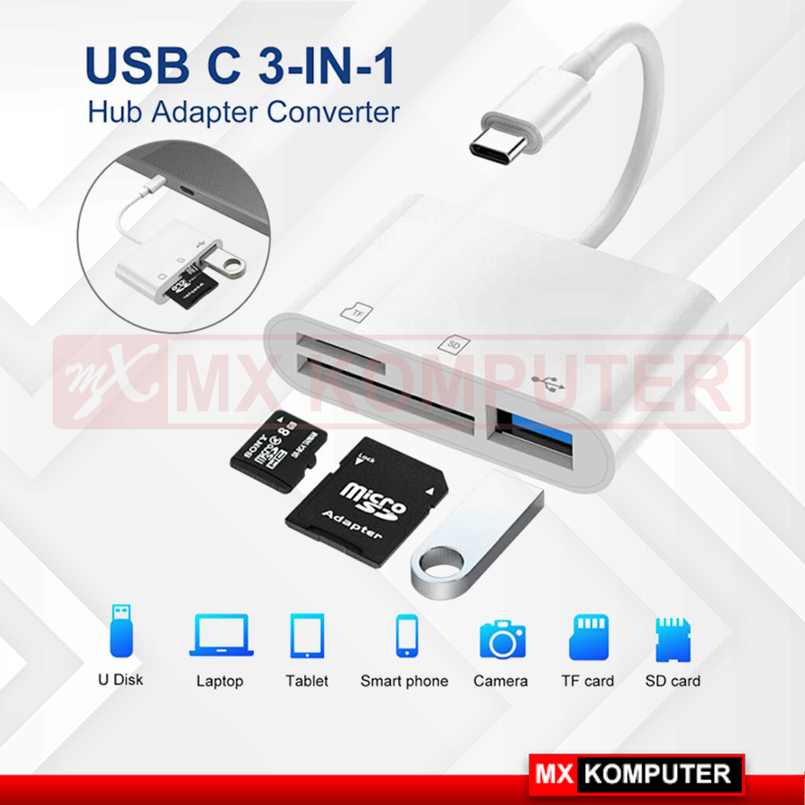 Card Reader USB Type C 3 in 1 TF SD | MX Komputer Jogja