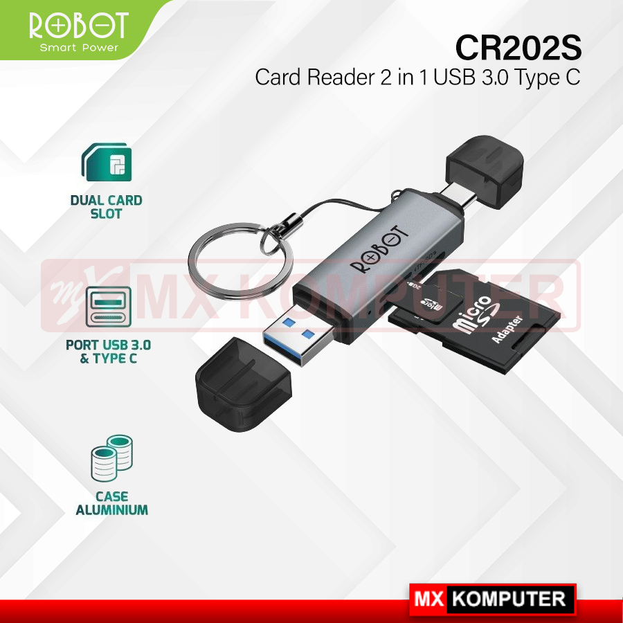 Robot CR202S Card Reader 2 in 1 USB 3.0 Type C | MX Komputer Jogja