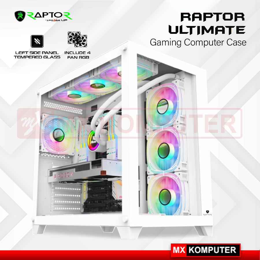Casing Power Up Raptor Ultimate Tempered Glass – Putih | MX Komputer Jogja