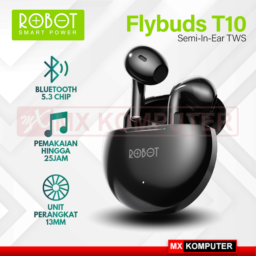 Robot T10 Flybuds Semi-In-Ear TWS Wireless – Hitam | MX Komputer Jogja