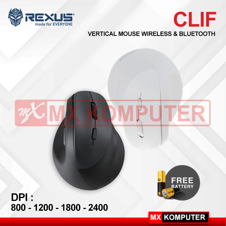 Rexus Clif Vertical Mouse Wireless Dual Mode Connection Black | MX ...