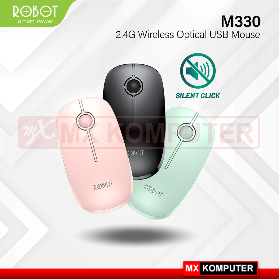 Mouse Wireless ROBOT M330 2.4GHz Silent – Hijau | MX Komputer Jogja