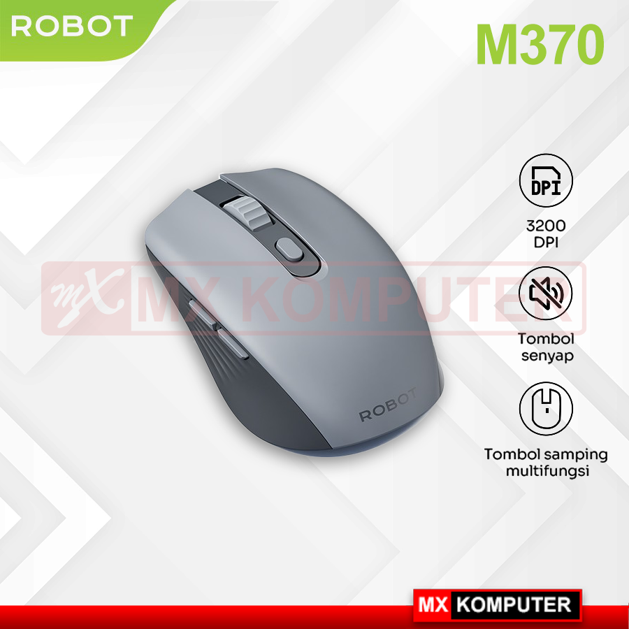 Mouse Wireless ROBOT M370 2.4GHz Silent – Abu-Abu | MX Komputer Jogja
