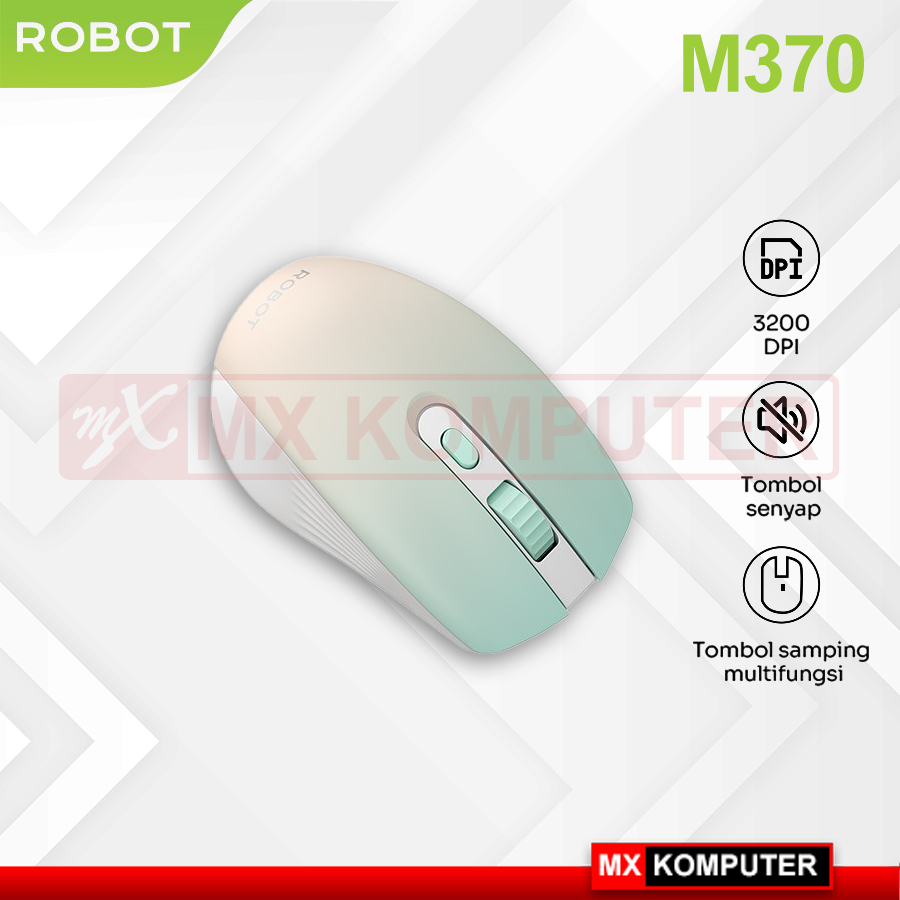 Mouse Wireless ROBOT M370 2.4GHz Silent – Hijau | MX Komputer Jogja