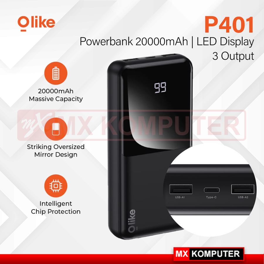 Powerbank Olike P401 20000mAh LED Display Safety Flight | MX Komputer Jogja