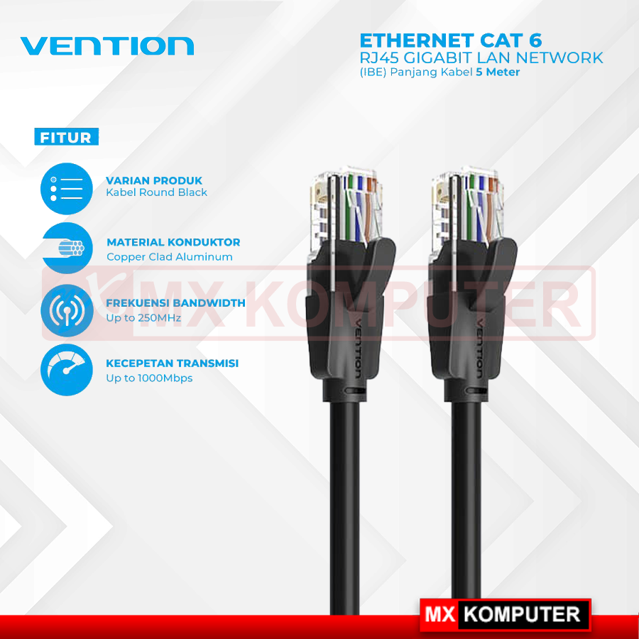 Vention IBE 5M Kabel Lan RJ45 Cat6 Cat.6 Gigabit UTP | MX Komputer Jogja