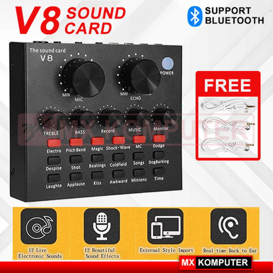 Sound Card V8 Singing Live Audio Microphone | MX Komputer Jogja