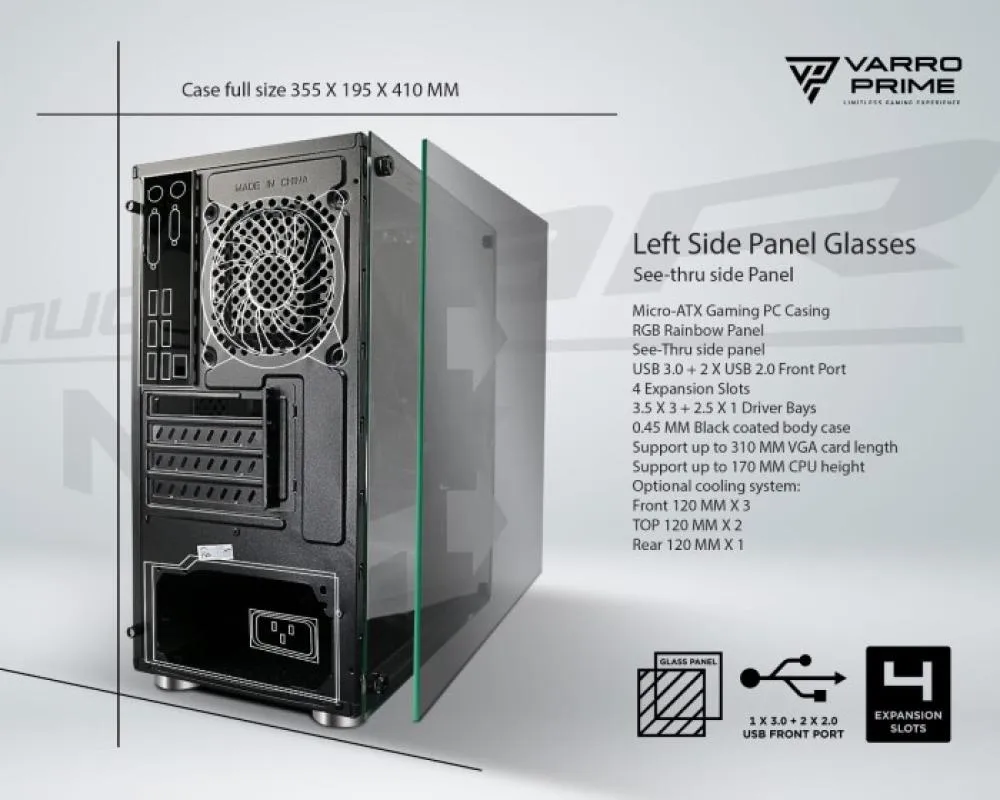 Casing Varro Prime Nuclear N7 m-ATX RGB – Tempered Glass Gaming Case ...