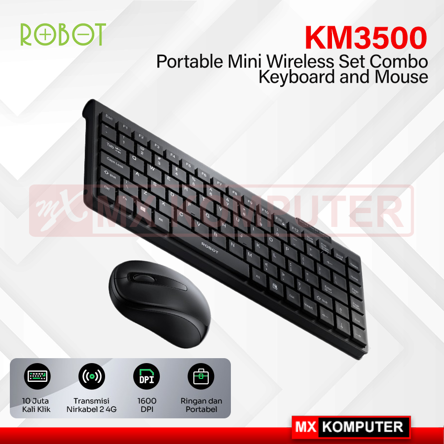 ROBOT KM3500 Portable Mini Wireless Keyboard and Mouse | MX Komputer Jogja