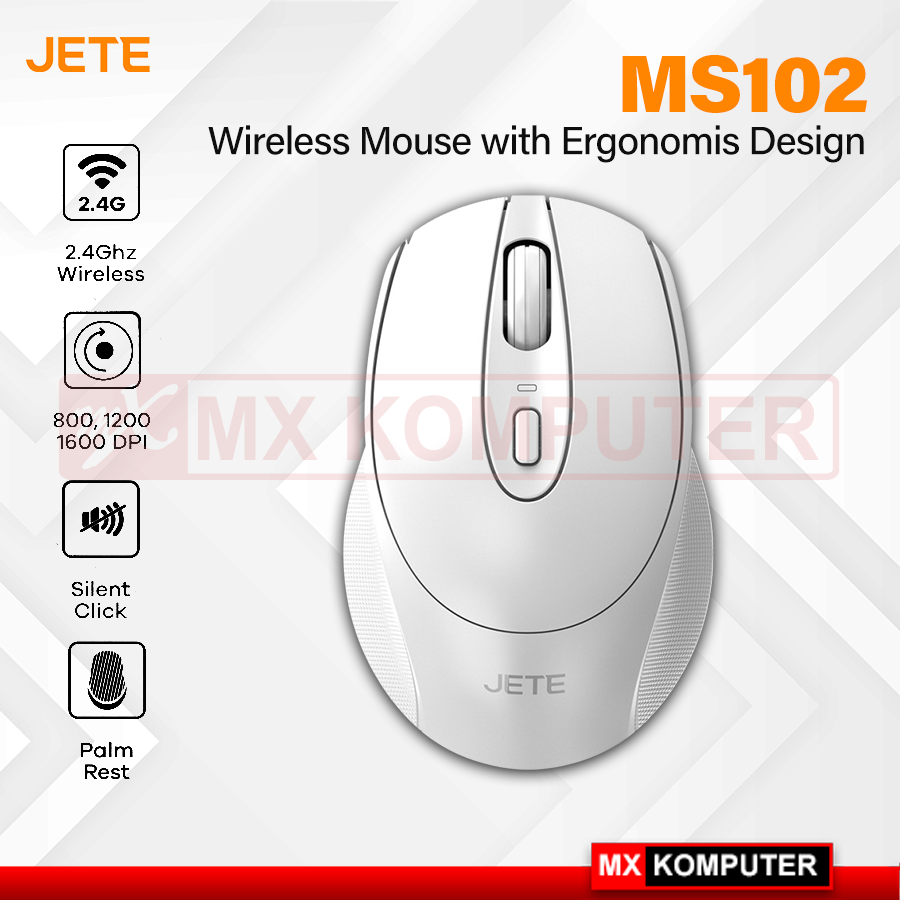 JETE Mouse Silent Wireless MS102 with 3 Level DPI Ergonomis Design ...