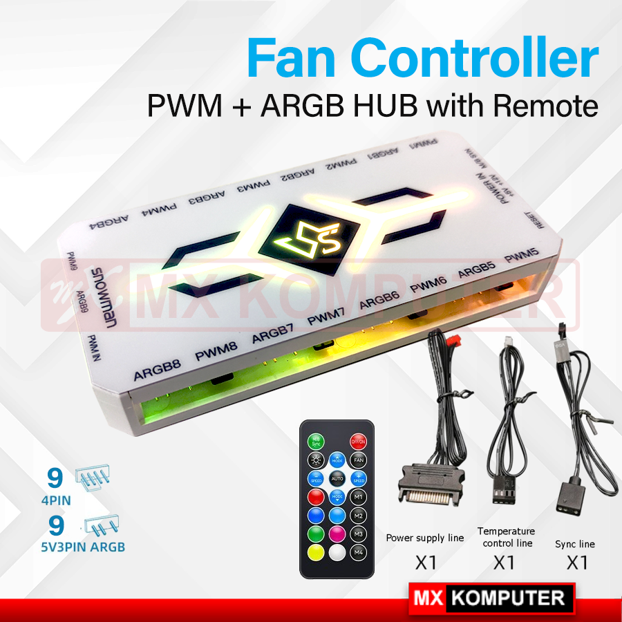 RGB Fan Controller + Remote 4pin PWM + 3pin 5V ARGB – Putih | MX ...