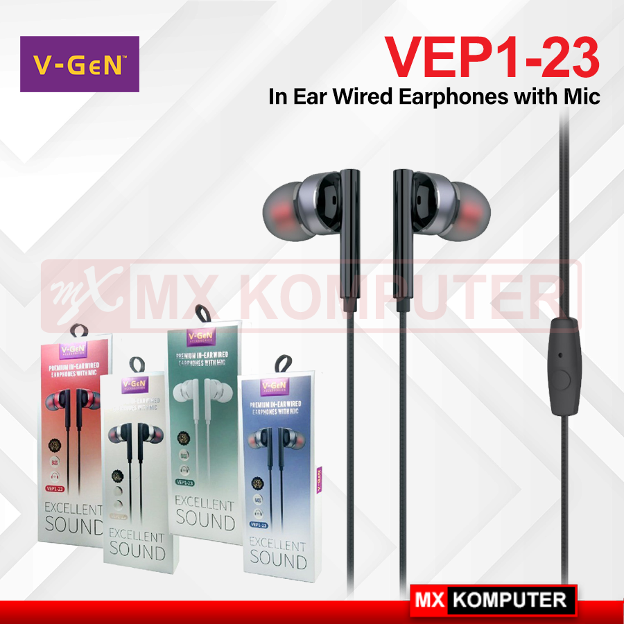 Earphone V-Gen VEP1-23 Ear wired Earphones With Mic | MX Komputer Jogja