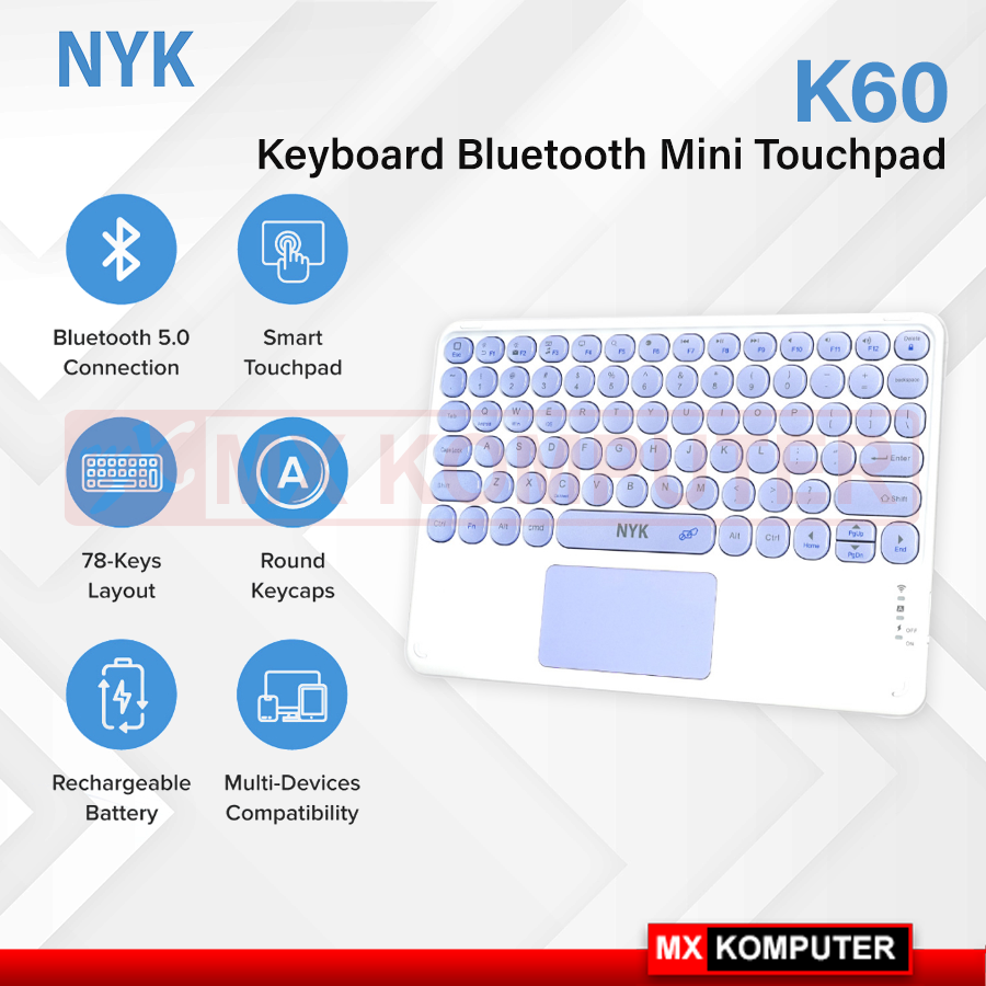 Keyboard Bluetooth NYK K60 Mini with Touchpad – Ungu | MX Komputer Jogja