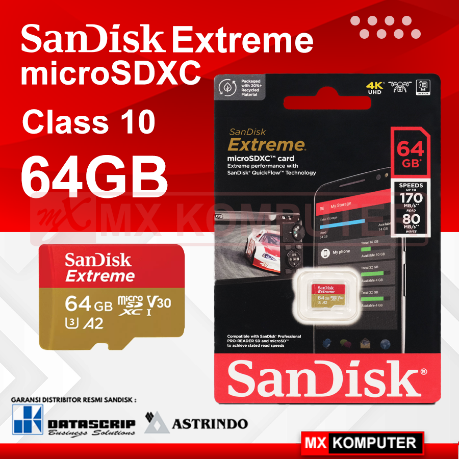 SanDisk microSD Class10 EXTREME 64GB | MX Komputer Jogja