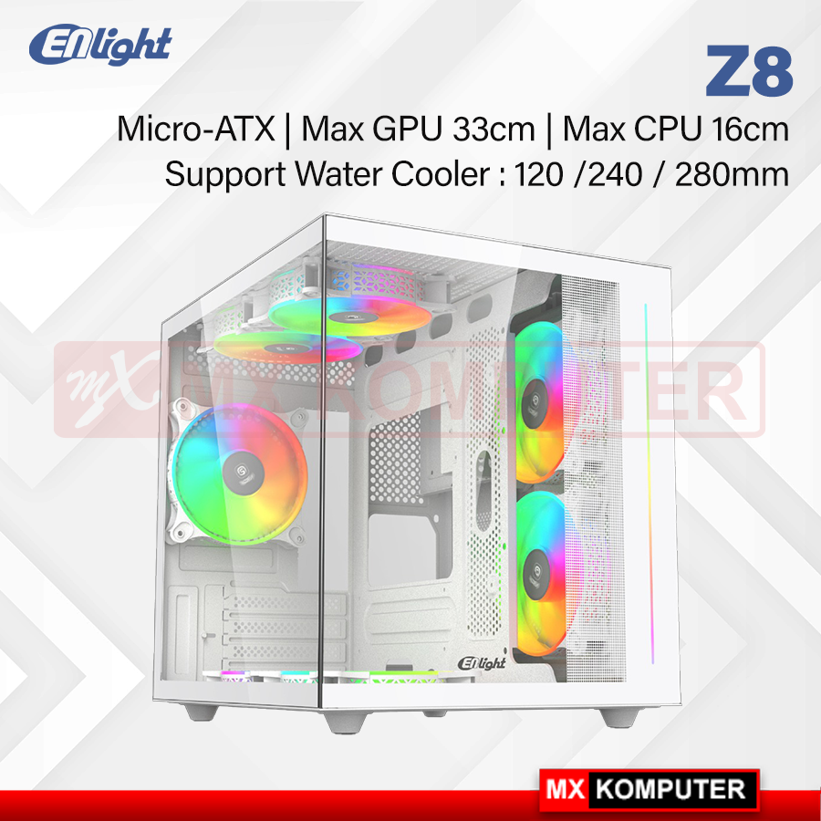 Casing ENLIGHT Z8 PC Case Tampered Glass M-ATX Support WaterCooling 240 ...