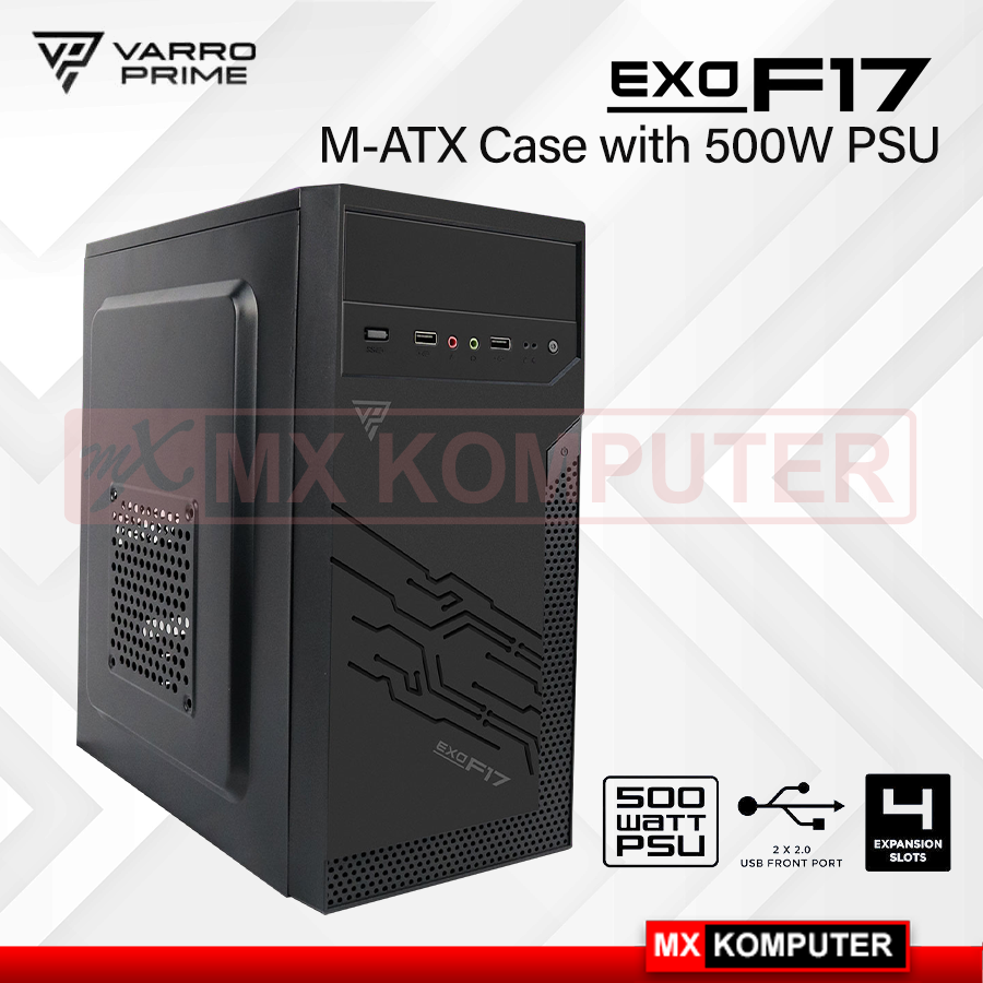 Case Varro Prime EXO F17 SHIELD Include PSU 500W m-ATX Casing Komputer ...