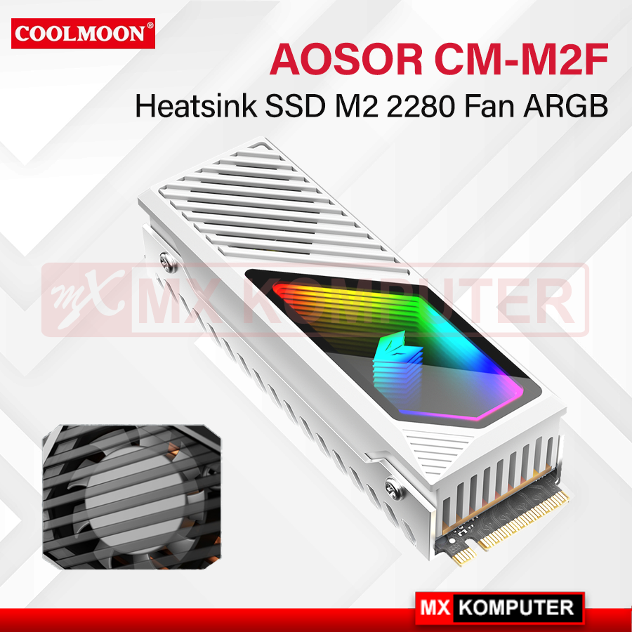 COOLMOON AOSOR CM-M2F Heatsink SSD M2 SATA NVME 2280 FAN ARGB – Putih ...