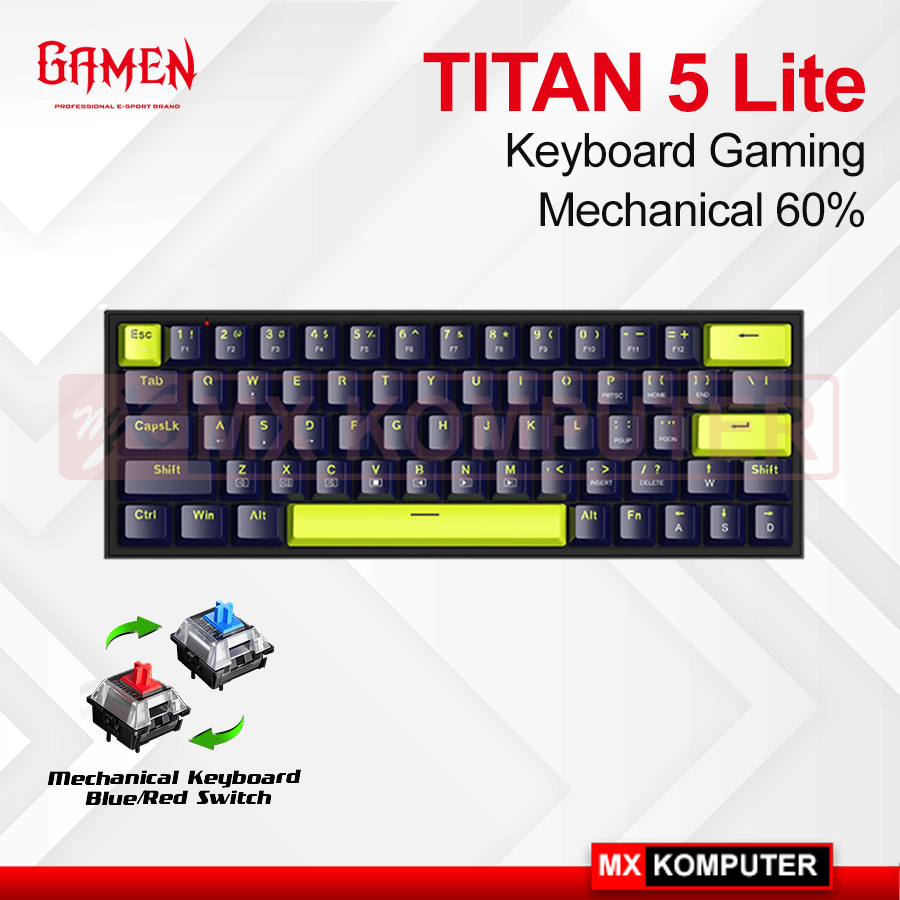 GAMEN Keyboard Gaming Mechanical 60% Layout Titan 5 Lite Type-C – Red ...