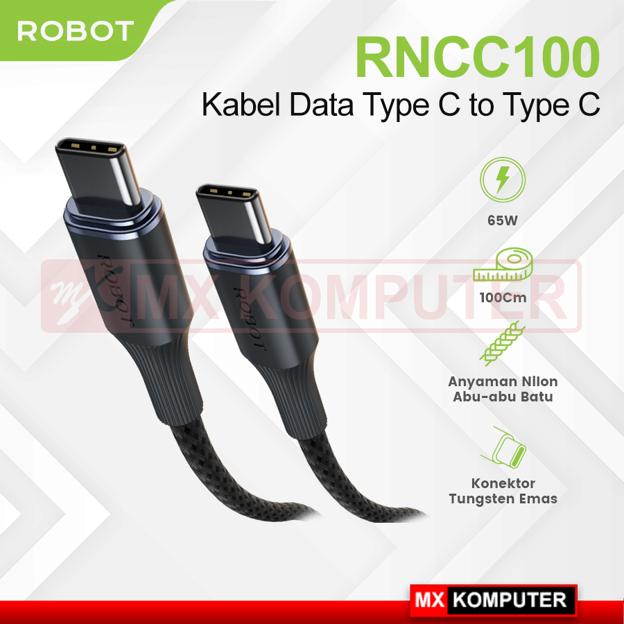 ROBOT RNCC100 Kabel Data Type C to Type C Fast Charging Kuat Anti Kusut ...