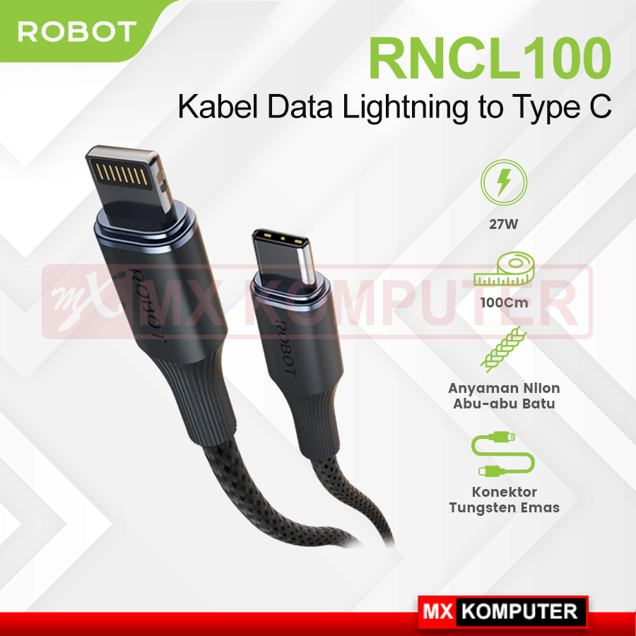 ROBOT RNCL100 Kabel Data Lightning to Type C 27W Fast Charging Kuat ...
