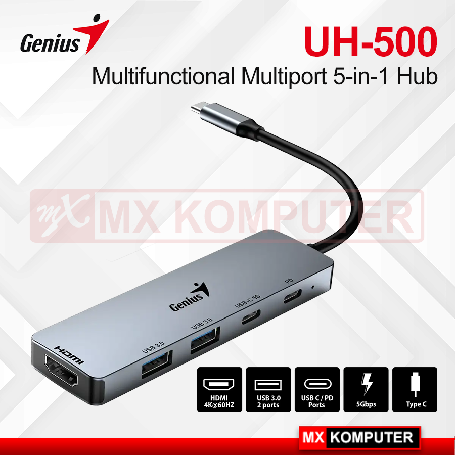 Genius UH-500 5 in 1 USB Type-C Hub to HDMI USB C | MX Komputer Jogja